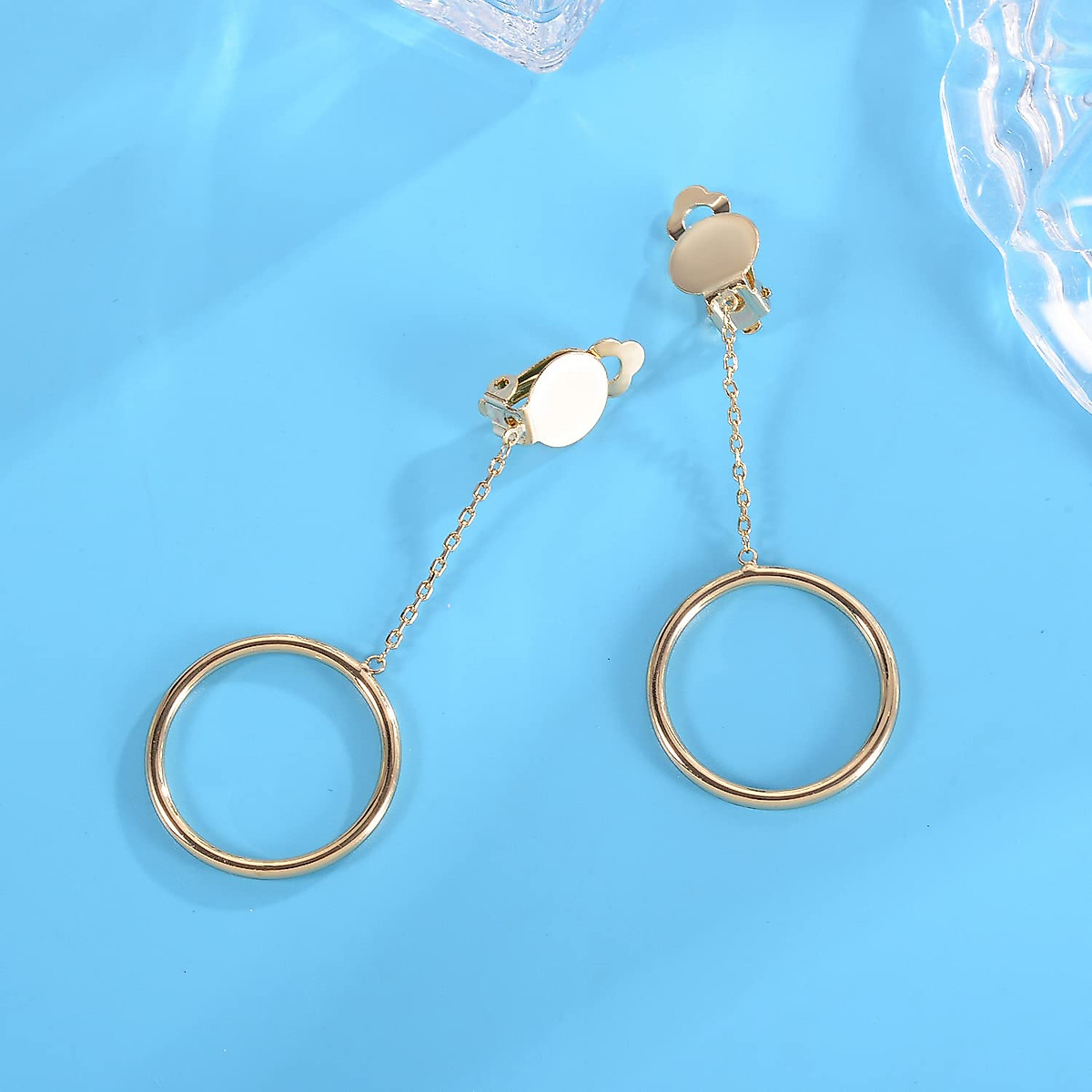 BIRSTONE Women 1 inch Hoop Dangle Style Clip On Earrings for No Pierced Ears