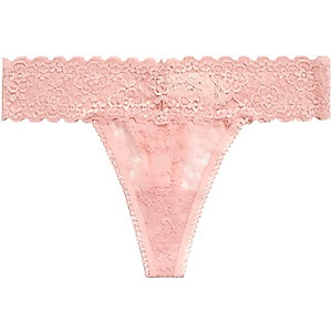 Jessica Simpson Women's Underwear - 5 Pack Stretch Microfiber Lace Thong Panties (S-XL), Size Large, Black/Black/Animal Blush/Rose/Floral Rose