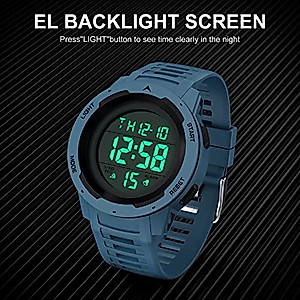 GOLDEN HOUR Mens Waterproof Digital Sport Watches Wide Screen Easy Read Display Military Style with Blue Rubber Strap
