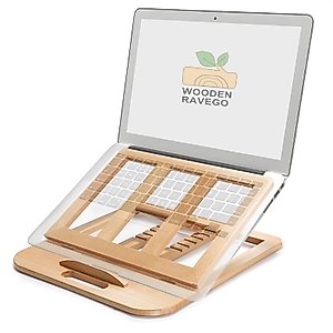 RAVEGO Laptop Stand, Foldable Wooden Laptop Riser Adjustable Computer MacBook Stand for Desk Portable Universal Notebook Laptop Holder with Multiple Angles for Laptops Up to 15.6 inches (Beech)