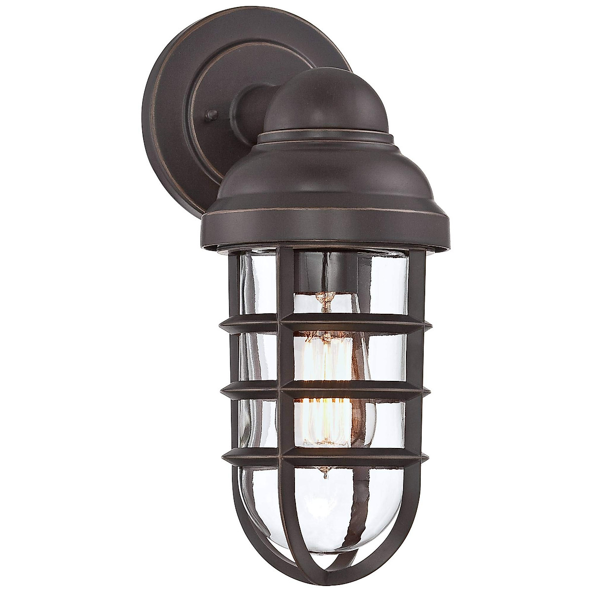 John Timberland Marlowe Rustic Industrial Farmhouse Outdoor Wall Light Fixture Bronze Cage 13" Clear Glass for Exterior Barn Deck House Porch Yard Patio Outside Garage Front Door Garden Home