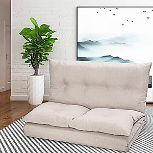 Floor Couch and Sofa Fabric Padded Sleepy Bed Five Adjustable Back Folding Lounge with Sponge + Steel Tube Material Beige Solid Modern Contemporary Pattern Handmade