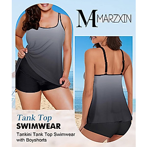 MARZXIN Tankini Swimsuit for Women Floral Two Piece Bathing Suit Swimwear Tank Top Swimwear with Boyshorts Gradient Grey XXL