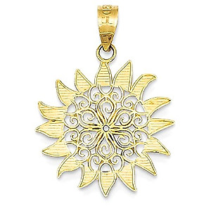 IceCarats 14K Yellow Gold Antique Filigree Sun Necklace Sunshine Pendant Sunburst Charm Celestial Jewelry 24mm x 18mm Only