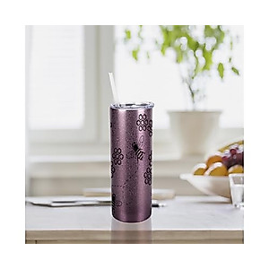 Elanze Designs Bumble Bee Hive Honeycomb Wrap-Around Design 20 Ounce Insulated Stainless Steel Coffee Travel Tumbler Mug Cup, Slide Top Lid & Reusable Straw, Rose Gold Glitter