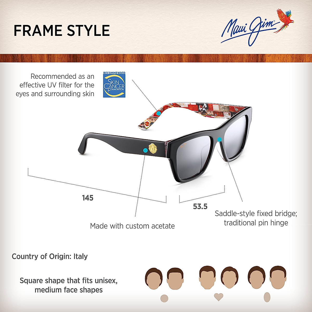 Maui Jim Men's and Women's Treble Polarized Classic Sunglasses, Black Gloss w/Treble Coll Int/Dual Mirror Silver to Black, Medium