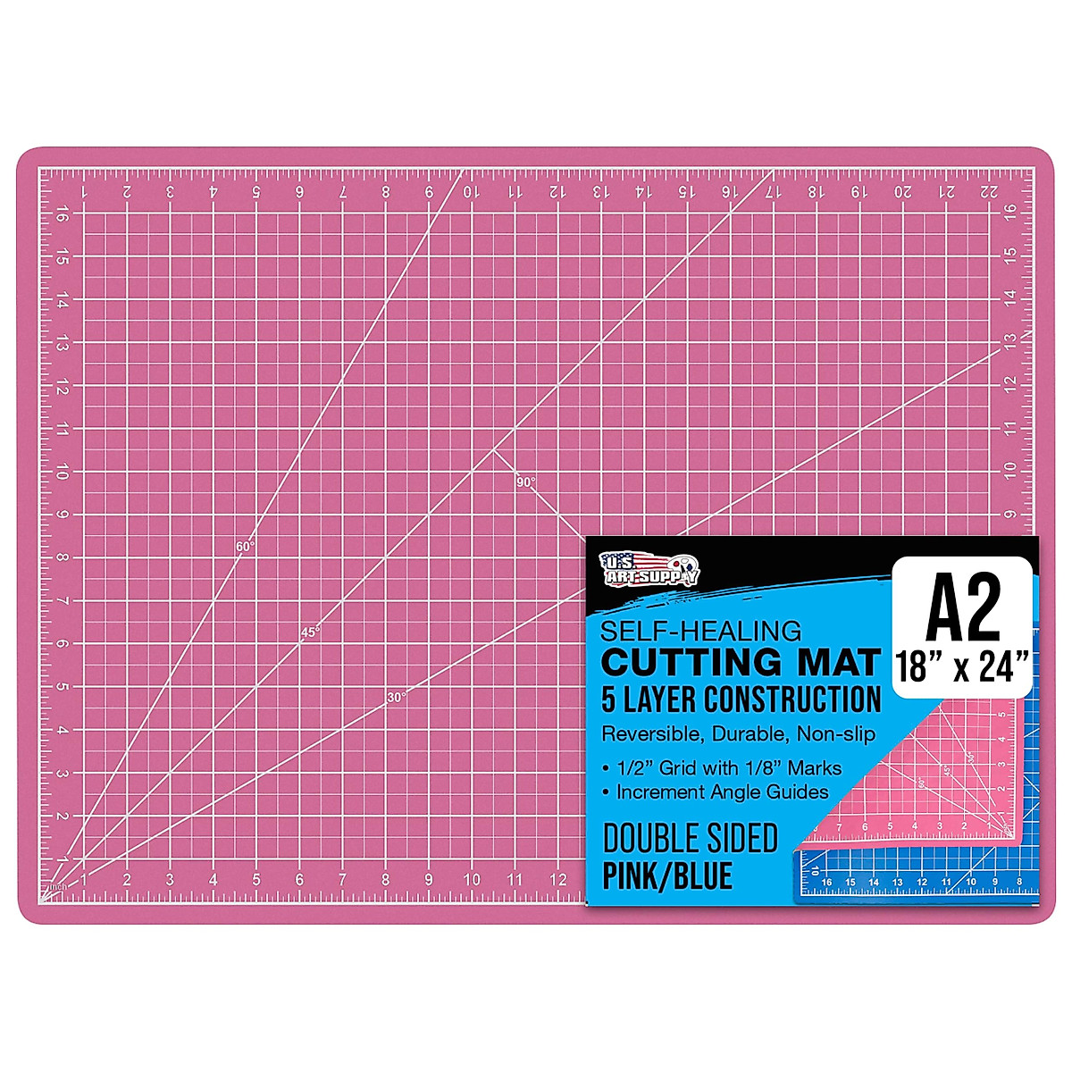 U.S. Art Supply 18" x 24" Pink/Blue Professional Self Healing 5-Ply Double Sided Durable Non-Slip Cutting Mat Great for Scrapbooking, Quilting, Sewing and all Arts & Crafts Projects