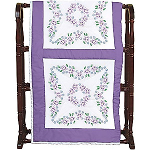 Jack Dempsey Needle Art Lavender Flowers Quilt Blocks, white