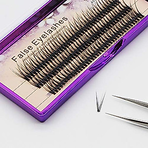 Bodermincer 120pcs 0.10mm Thickness Handmade Fish Tail False Lahses Thick Natural Long Black Individual False Eyelashes Fake Eye Lashes Extensions Makeup Tool (12mm)