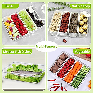 Salad Bar Containers for Fridge, 4 Compartment Divided Serving Tray with Lid & Handle for Fridge Fruit Charcuterie Storage, Veggie Tray Drainer Container Berry Snackle Box Container, BPA-Free