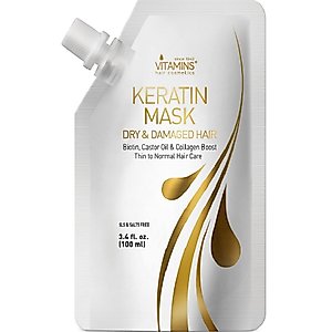 Vitamins Keratin Hair Mask Deep Conditioner - Biotin Collagen Protein & Castor Oil Repair for Dry Damaged or Color Treated Hair - Conditioning Treatment for Curly or Straight Thin Fine Hair
