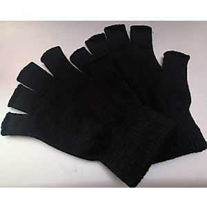 2 Pair Half Finger Gloves Winter Knit Touchscreen Warm Stretchy Mittens Fingerless Gloves in Common Size for Men and Women,black