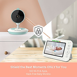 Heart of Tafiti 5" HD Baby Monitor, 720P Night Vision, No WiFi, Low EMF, Auto Noise Reduce, Quad View, VOX/Voice Activation, Long Battery Life, 1000ft Range, Aqua 50.