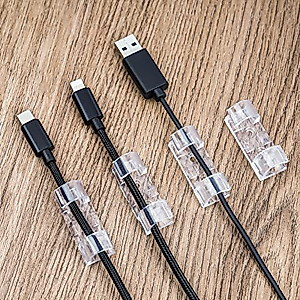 50 Pcs Heavy Duty Cable Clips Transparent with 100 Screws, Attom Tech Clear Self-Adhesive Cable Organizer Cord Management System, Clear Desktop Cable Organizer [50 pc]