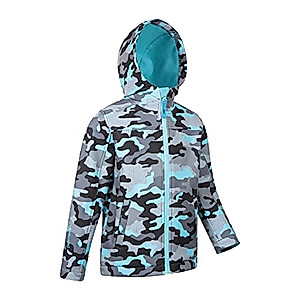 Mountain Warehouse Exodus Kids Softshell Jacket With Hood - Girls Boys Coat Blue Camo 11-12 Years