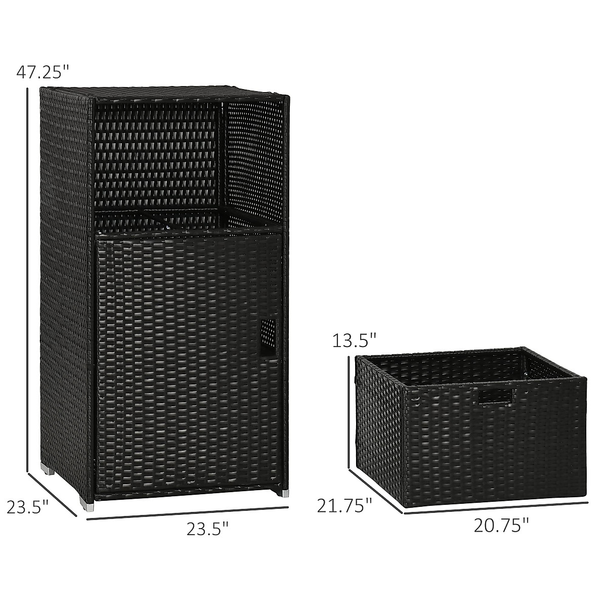 Outsunny Outdoor Towel Rack & Pool Toy Cabinet/Hot Tub Accessory Storage, Waterproof PE Rattan Cabinet & Basket Drawer for Indoor, Swimming Pool, Spa, 24"x24"x47", Dark Brown