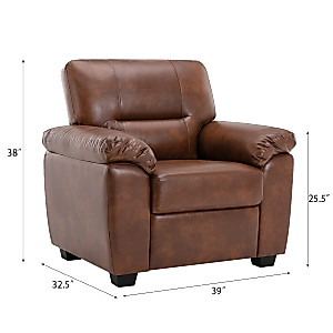 Morden Fort Faux Leather Accent Chair, Mid-Century Modern luxury and Comfy Furniture Sleeper Couches for Living Room, Apartment, Office, Reading Room, Bedroom