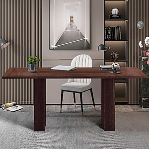 LEVNARY 78 Inch Long Executive Desk, Large Office Desk with Wood Strip Base, Modern Farmhouse Computer Desk Business Furniture for Home Office (Walnut)