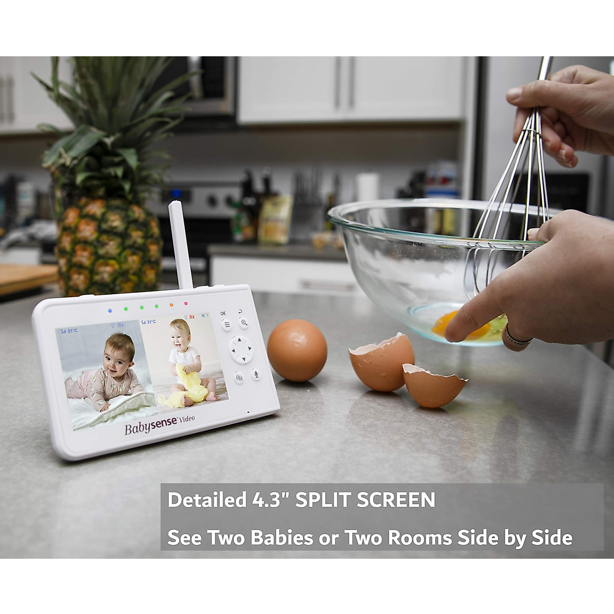 Babysense Video & Movement Baby Monitor - Bundle Pack - Babysense Video Baby Monitor V43 Split Screen with Two PTZ Cameras & Babysense 7 Under-The-Mattress Baby Movement Monitor - 2 in 1