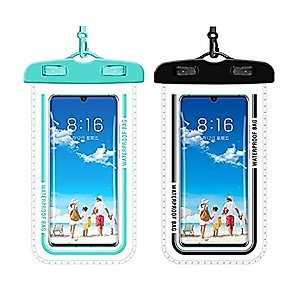 Nothers Clear Universal Waterproof Cellphone Pouch Case,Phone Dry Bag, Lanyard, iPhone 13 12 Pro 11 Pro Max XS XR X 8 7 6SGalaxy S21 20Ultra S10 Note10 9,Up 7.5,2 Pack（Blue+Black）, 21*11.5*1.3cm