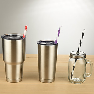 Dakoufish 12 Piece 9 Inch Reusable Plastic Thick Drinking Straws BPA Free Mason Jar Straws Big Stripe (9inch Black)