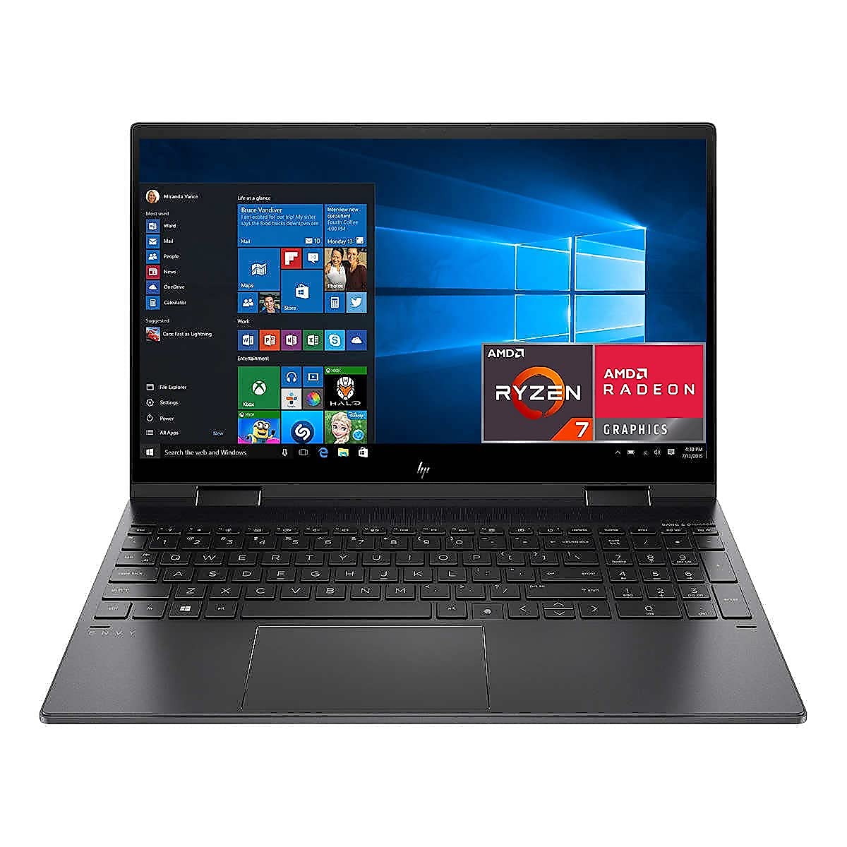 HP Envy x360 15.6 Touchscreen 2-in-1 FHD IPS Laptop, AMD Ryzen 7 5700U, Webcam, Backlit KB, Fingerprint, HDMI, AMD Radeon Graphics, Windows 10, 12GB RAM, 512GB PCIe SSD, Tikbot 32GB SD Card (Renewed)