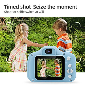 YUE3000 Kids Camera, Front and Rear Camera Digital Cameras for Boys and Girls Gift Age 3-9, 2.0 -inch Screen,1080P Video with 32GB SD Card-Blue