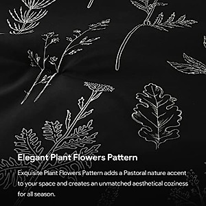 Maple&Stone Queen Floral Comforter Set, Black Bedding Set 3pcs Soft and Durable Microfiber with Elegant Plant Flowers Print Bedding Comforter Sets - Includes 2 Pillowcases