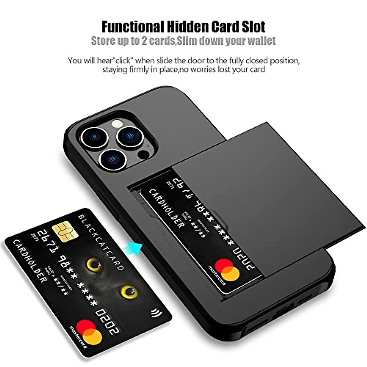 Nvollnoe for iPhone 14 Pro Max Case with Card Holder Heavy Duty Protective Dual Layer Shockproof Hidden Card Slot Slim Wallet Case for iPhone 14 Pro Max for Women&Men(Black)