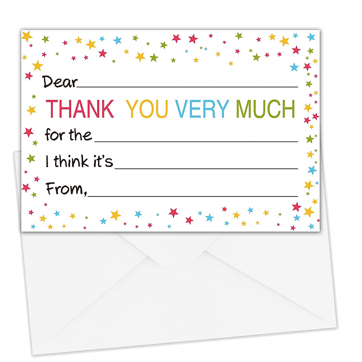 KORTTITALO Kids Fill in the Blank Thank You Postcards - Fun Thank You Notes For Boys or Girls - Colorful Thanks Cards With Envelopes -25 Card Set.
