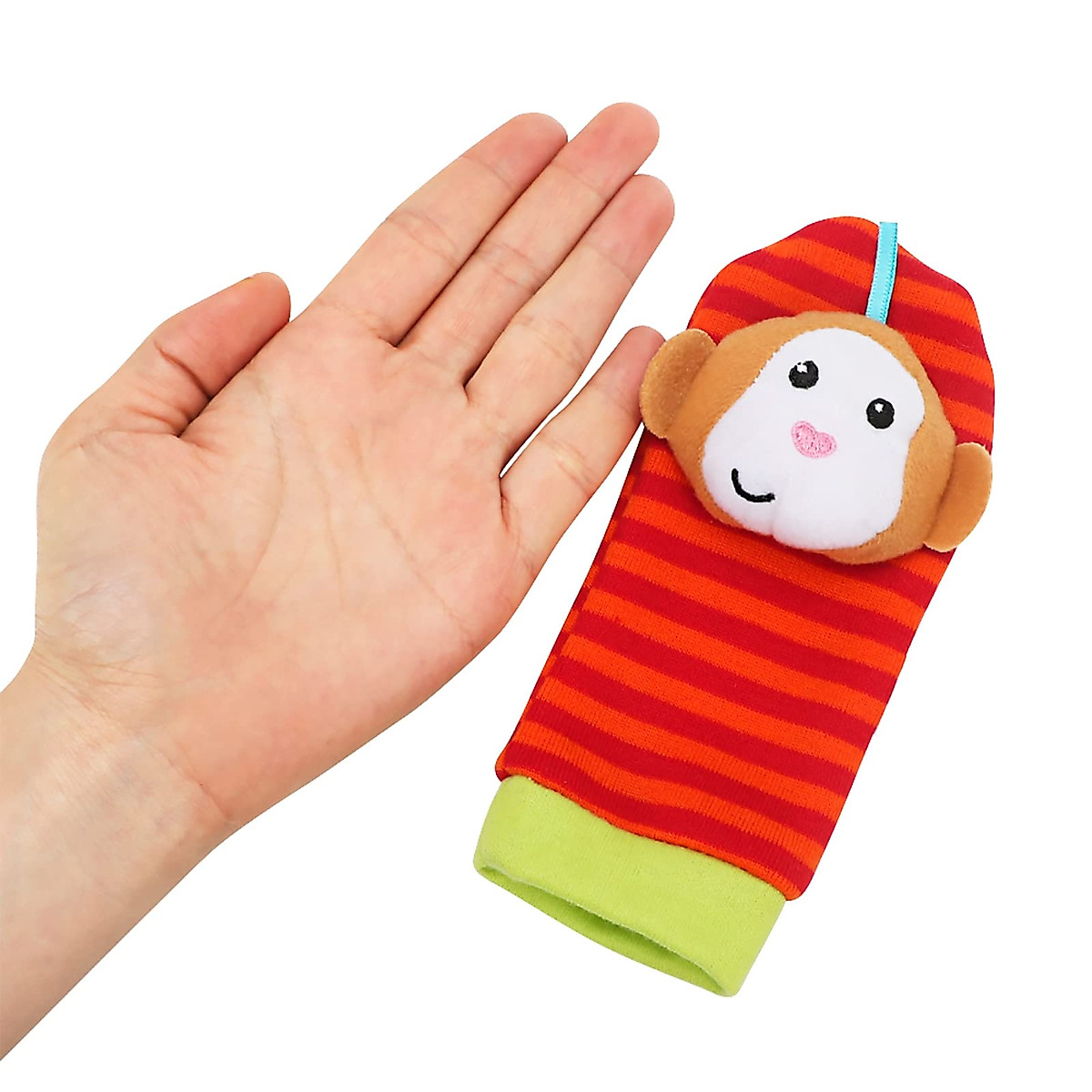 asUwish 4Pcs Baby Soft Rattle，Cute Soft Baby Socks Toys，Wrist Chew Toy，Baby Socks Toys Wrist Rattle and Foot Finder for Newborn Boy or Girl (Monkey and Panda)