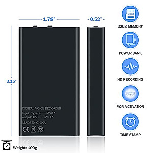 Voice Recorder - 288 Hours Long Continuously Record, 2500mAh Battery Long Standby - Strong Magnetic-32GB Portable Sound Recorder Device for Interview, Meeting, Lecture and Class