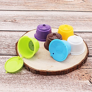 Reusable Coffee Capsule for Nescafe Dolce Gusto Brewers, 6 Pack Refillable Colorful Coffee Capsule Filter with Cleaning Brush and Measuring Spoon
