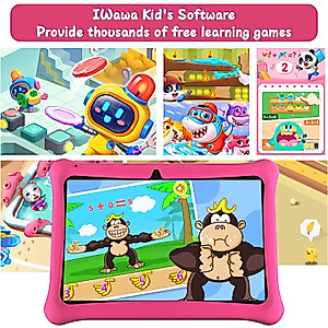 Naclud Android 12 Kids Tablet, 2GB+32GB Kids Tablets, 10 Inch Tablet with Case, WiFi, Parental Control APP, Dual Camera, Educational Games, iWawa Pre Installed (Pink)