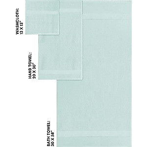 BIOWEAVES 100% Organic Cotton 700 GSM Plush 6-Piece Towel Set GOTS Certified, 2 Bath Towels, 2 Hand Towels & 2 Washcloths - Seafoam