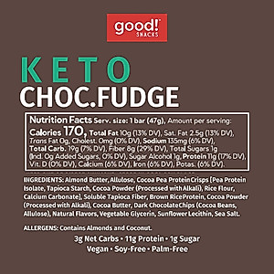 good! Snacks Keto Vegan Protein Bars, Variety Pack, Gluten Free Keto Snack Bar, Low Carb, Low Sugar Meal Replacement, 11g Protein, 3g Net Carbs, 12 Bars