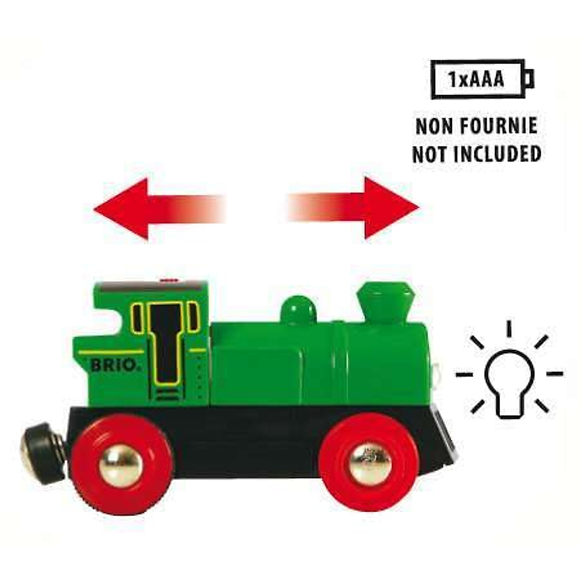 BRIO World 33595 Engine Train - Battery Powered Wooden Toy for Kids | Forward & Reverse Movement | Illuminating Headlights | Ideal for Toddlers 3 Years & Up