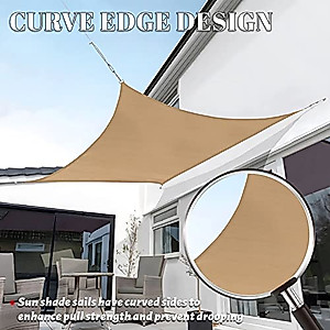 SUNLAX Sun Shade Sail, 8'x10' Sand Rectangle Canopy Shades for Outdoor Patio Pergola Cover Sunshade Sails UV Blocking Canovas Covers