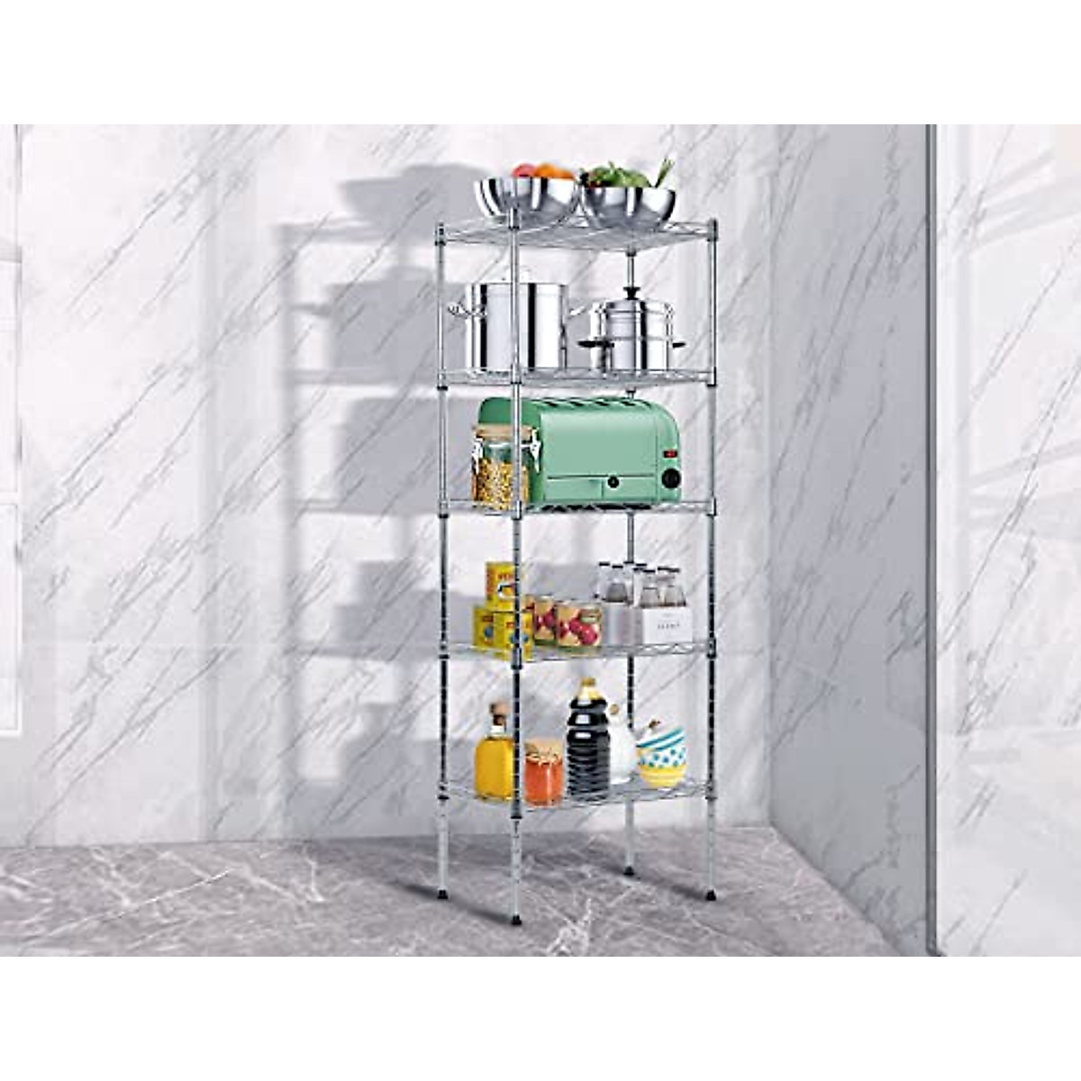 5-Tier Metal Wire Shelving Unit Kitchen Shelf Organizer Kitchen Storage Rack Utility Shelf Snack Shelf, NSF Certified Storage Shelves for Storage, Garage Shelving Storage Shelf Pantry Shelves