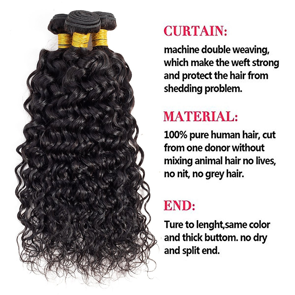Water Wave Bundles 10 12 14 inch Brazilian Wet and Wavy Human Hair Weave Bundles Water Curly Hair 3 Bundles 1B# color