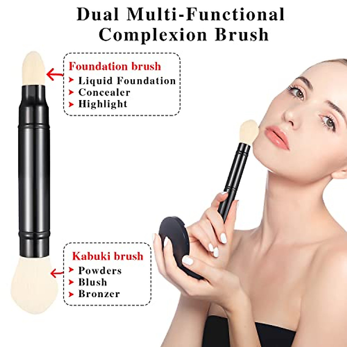 Falliny Dual Retractable Kabuki Makeup Brushes, Travel Face Blush Powder Brush, Double-Ended Foundation Concealer Brush with Cap for Blush, Bronzer, Buffing, Highlighter, Flawless Powder Cosmetics