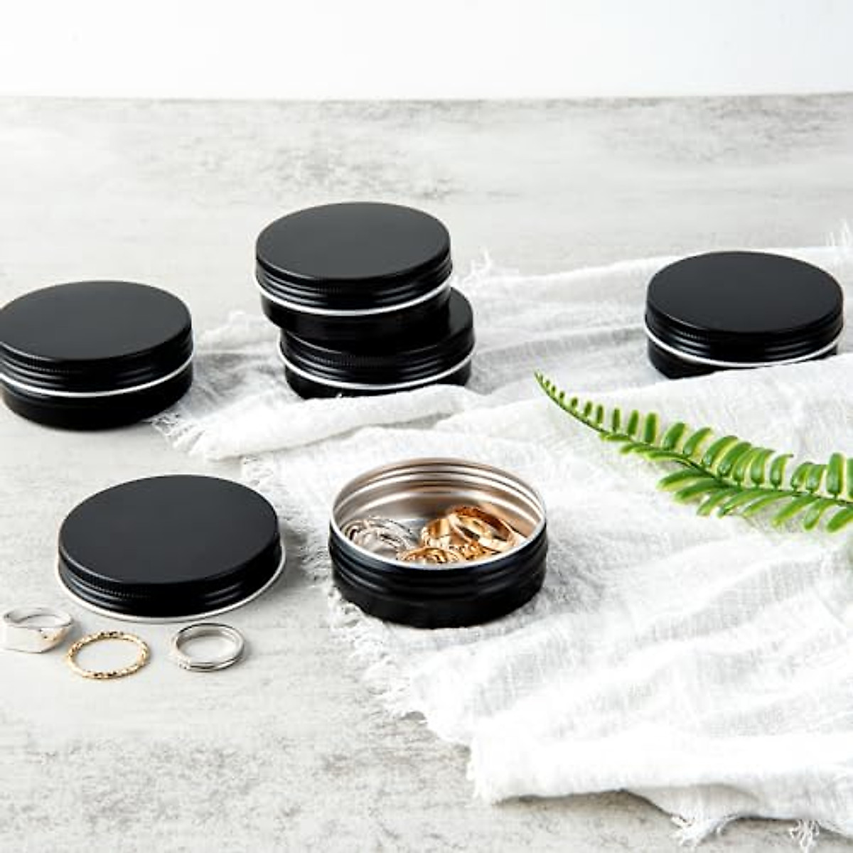 Restaurantware RW Base 2 Ounce Tin Storage Boxes 10 Round Tin Boxes With Lids - Durable Screwable Lids Black Aluminum Storage Containers Customizable Fits Mints Pills Or Herbs