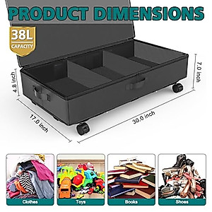 JIYINGDUO Upgraded Under Bed Storage with Wheels 2-in-1 Underbed Storage Bins Containers Label Shoe Storage Organizer Drawer Bag Solid Fabric for Bedroom Clothes Shoe Blanket (double black)