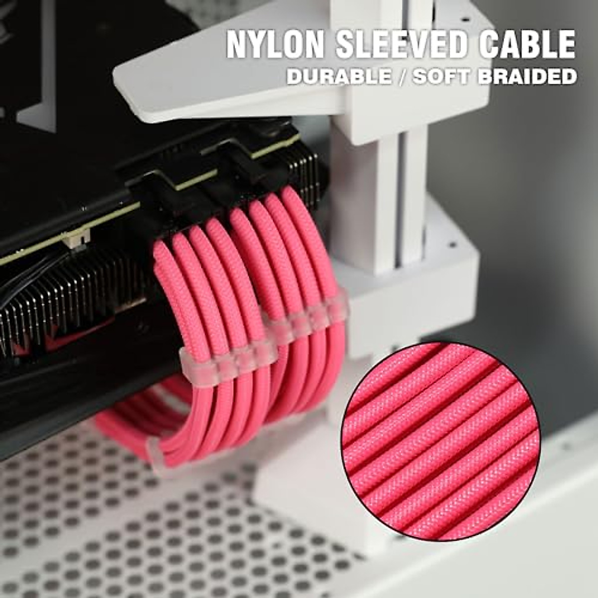 Vetroo PSU Extension Cable Sleeved Customization Mod PC Power Supply Cable, Soft Nylon Braided with Comb Kit 18AWG ATX/EPS/8 Pin PCI-E/6+2 Pin PCI-E (Pink)