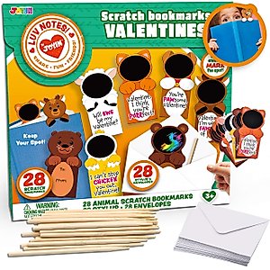 JOYIN 28 Packs Valentines Craft Scratch Cards Animal Bookmarks Set Valentines Day Craft Scartch Off Cards Set for Kids Valentine Art and Craft Party Supplies Classroom Gifts Valentine Bookmark Crafts