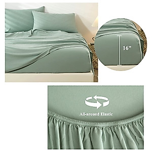 HighBuy Twin Bed Sheets Set - 3 Piece Bedding - Sage Green Washed Microfiber Sheets Twin,Breathale Sheets Shrinkage and Fade Resistant - Deep Pocket 16 Inch - Easy Fit Fitted Sheet,Pillowcases Set
