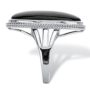 PalmBeach Sterling Silver Oval Shaped Natural Black Onyx Spllit Shank Ring Sizes 6-12 Size 10