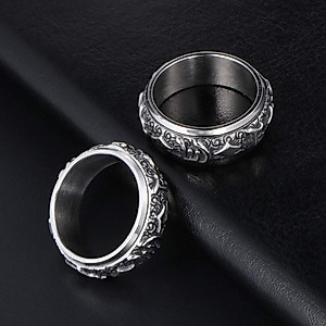 HIJONES Unisex Stainless Steel 6 Word Mantra Religious Spinner Ring Wedding Band Silver Size 10