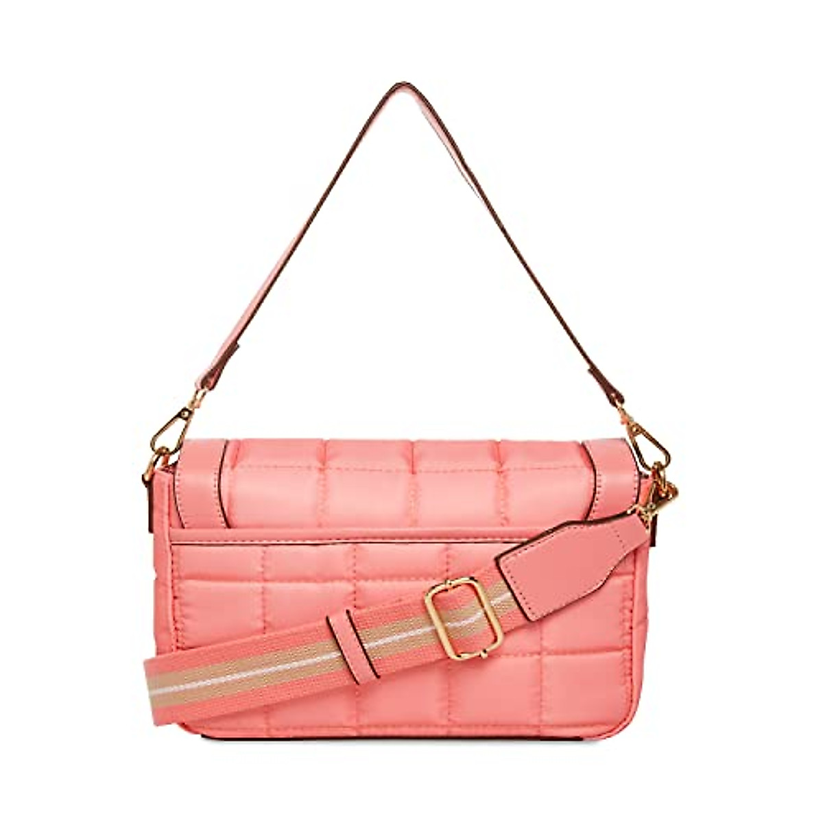 Anne Klein Quilted ak Nylon Shoulder Bag, Rose Apple/Rose Apple/Rose Apple-Light Coffee
