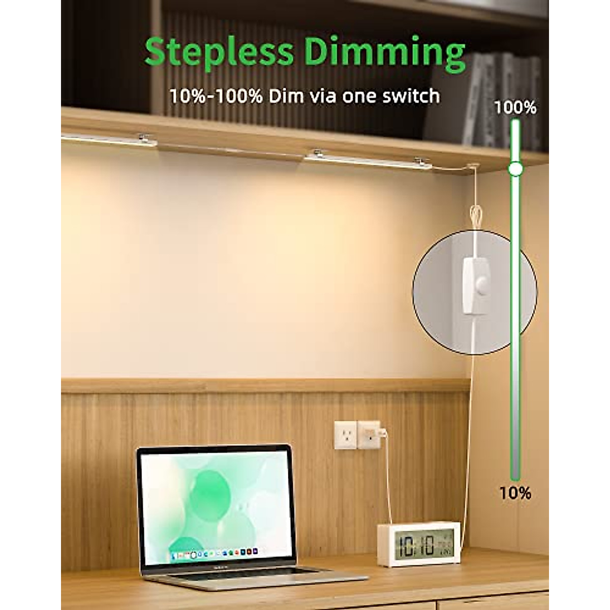 Vovamo Under Cabinet Lighting Plug-in, Dimmable Under Counter Lights for Kitchen, 3pcs 12 Inch, Warm White 3000K Linkable USB Led Light Strip, Wired Led Light Bar for Desk,Sink,Workbench